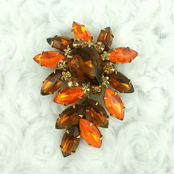 Vintage | Jewelry | Vintage Large Brown And Orange Sparkling Brooch ...